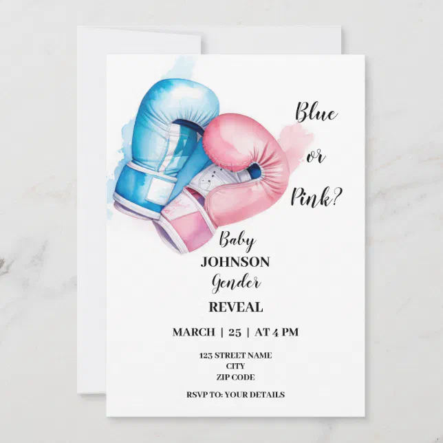Boxing knockout themed gender reveal invitation | Zazzle