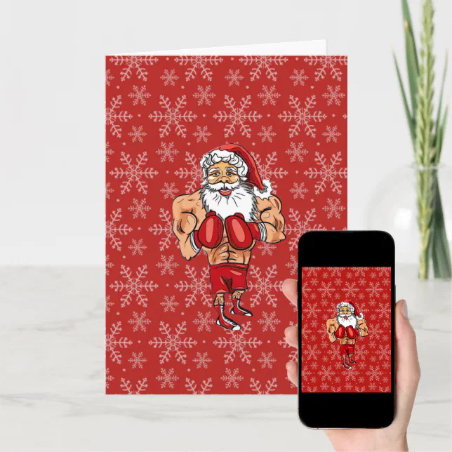 Boxing Santa Christmas Card | Zazzle