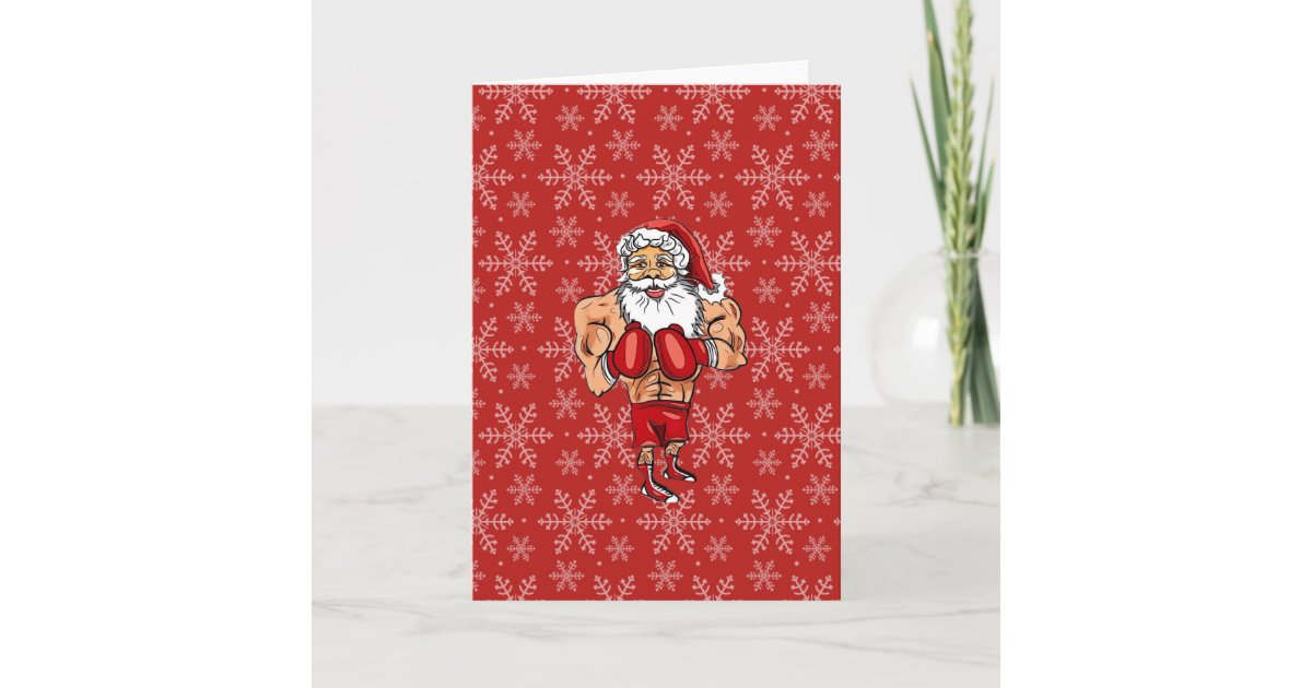 Boxing Santa Christmas Card | Zazzle