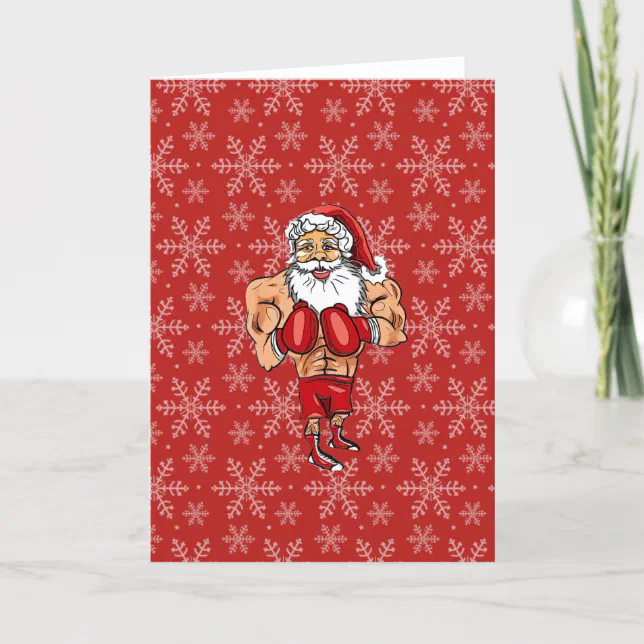 Boxing Santa Christmas Card | Zazzle