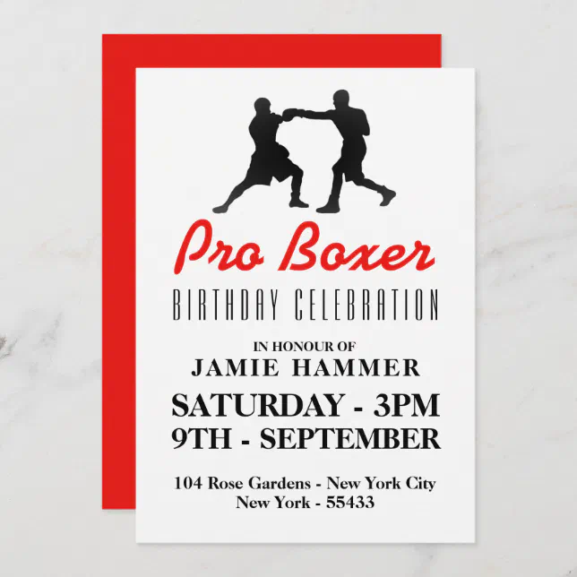Boxing Silhouette Birthday Party Invitation | Zazzle