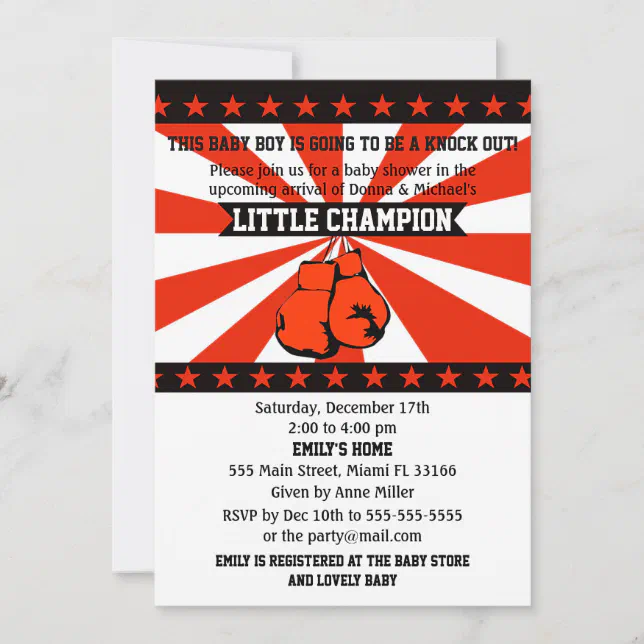 Boxing Sports Baby Boy Shower Invitation | Zazzle