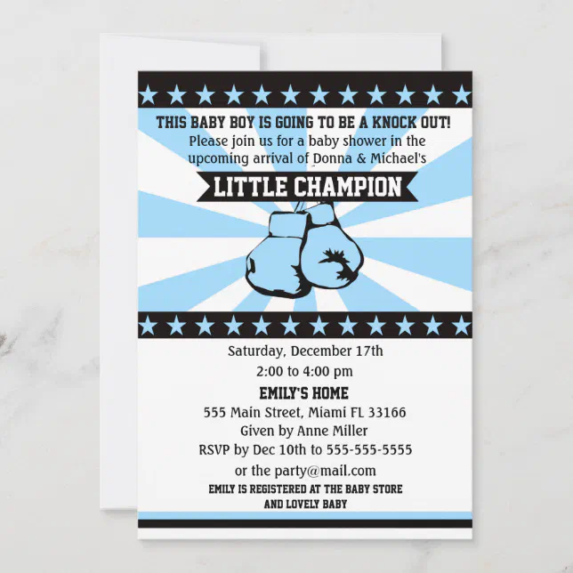 Boxing Sports Baby Boy Shower Invitation Blue | Zazzle