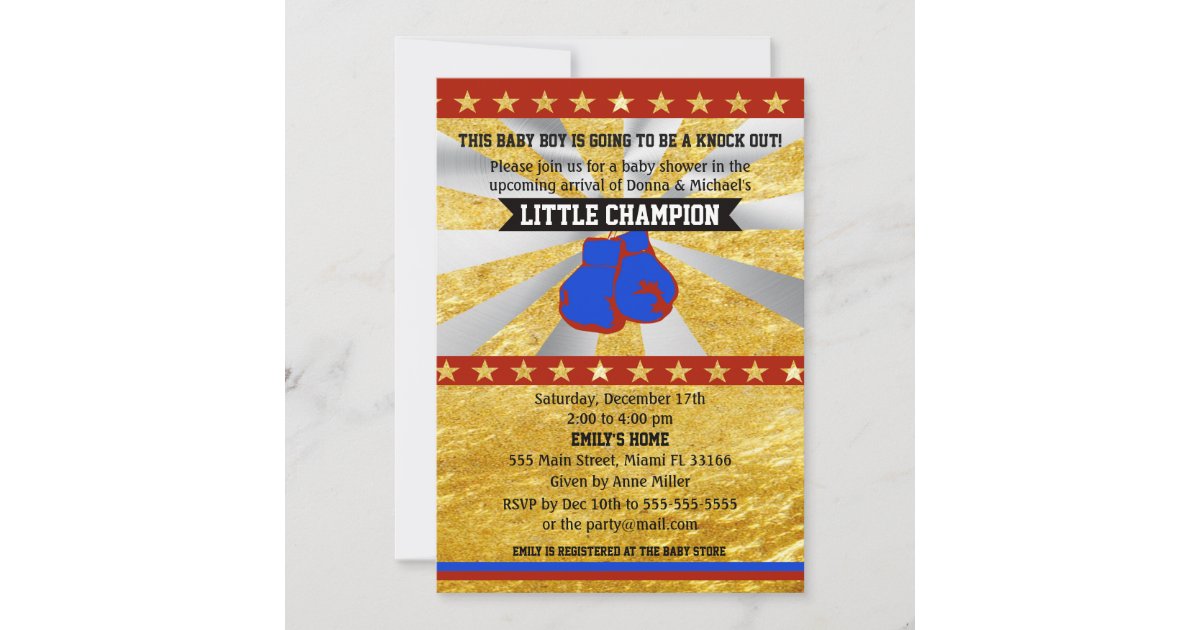 Boxing Sports Baby Boy Shower Invitation Gold | Zazzle