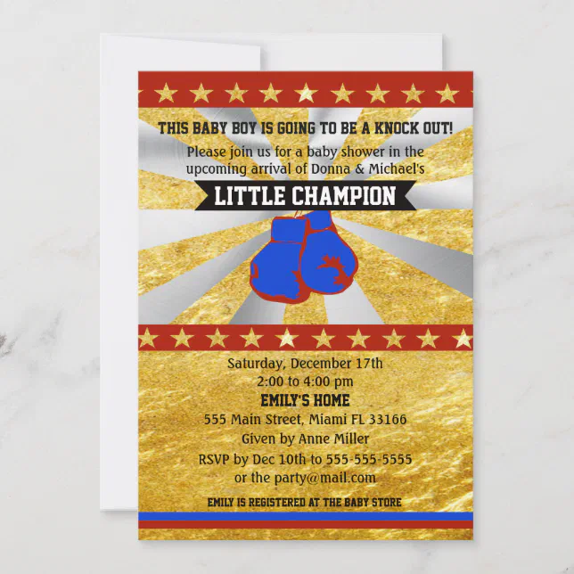 Boxing Sports Baby Boy Shower Invitation Gold | Zazzle