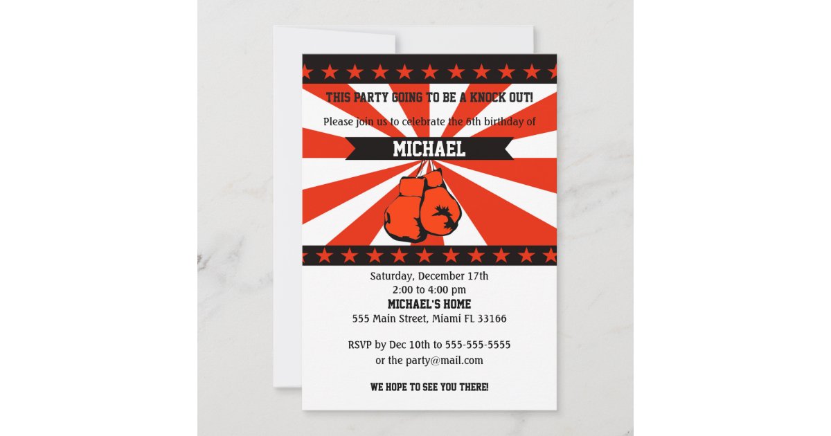 Boxing Sports Boy Birthday Invitation | Zazzle