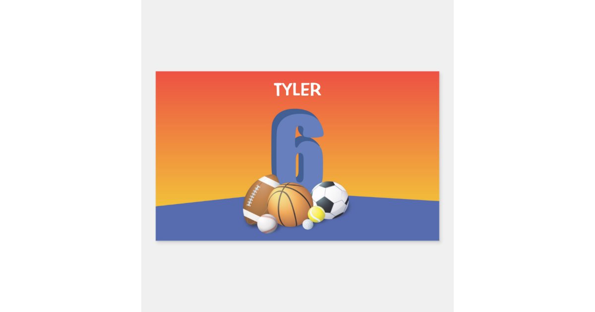 Boy 6th Birthday Sports Balls Rectangular Sticker | Zazzle