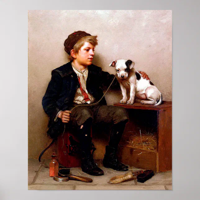 Boy and Dog Vintage Art Poster | Zazzle