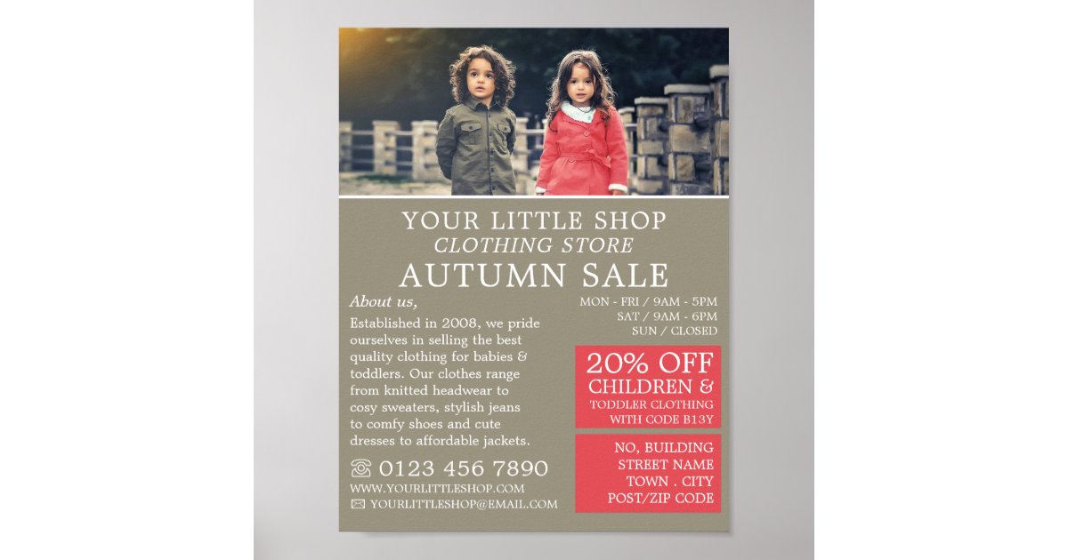 Boy and Girl, Children's Clothing Store Advert Poster | Zazzle