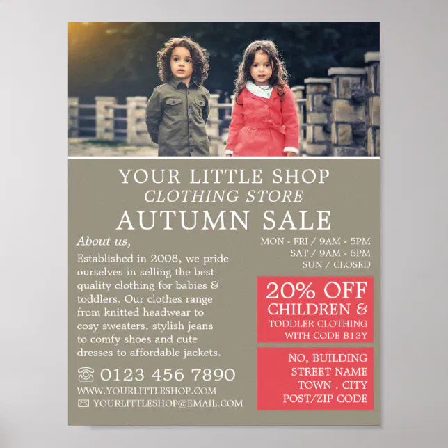 Boy and Girl, Children's Clothing Store Advert Poster | Zazzle