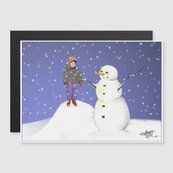 Boy and Snowman Holiday Card | Zazzle