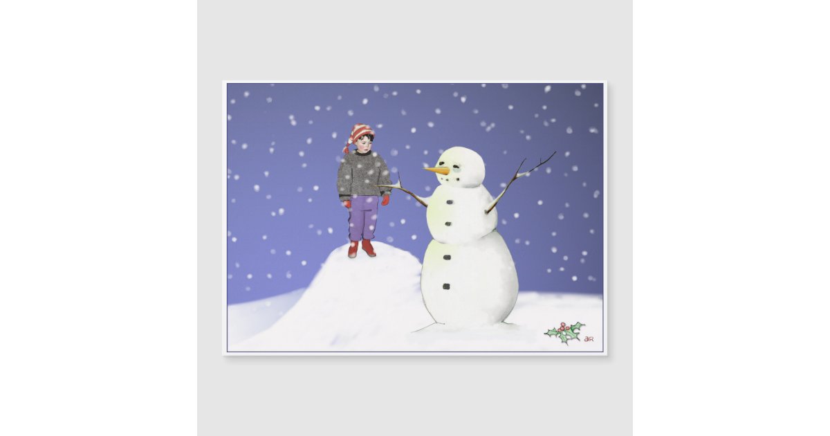 Boy and Snowman Holiday Card | Zazzle