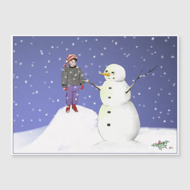 Boy and Snowman Holiday Card | Zazzle