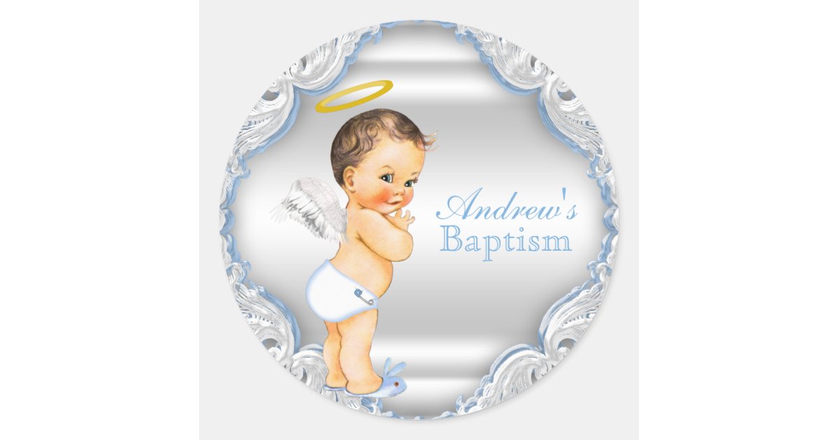 Boy Angel Baptism Christening Classic Round Sticker | Zazzle Boy Angel Baptism Christening Classic Round Sticker | Zazzle
