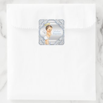 Boy Angel Baptism Christening Square Sticker | Zazzle