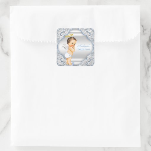 Boy Angel Baptism Christening Square Sticker | Zazzle