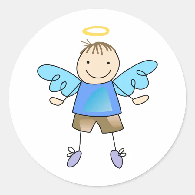 BOY ANGEL CLASSIC ROUND STICKER | Zazzle