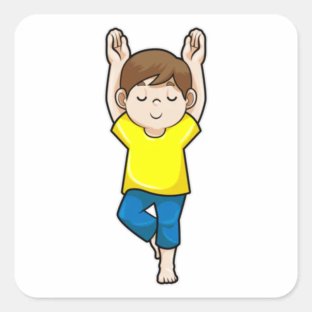 Boy at Yoga Stretching exercises Square Sticker | Zazzle