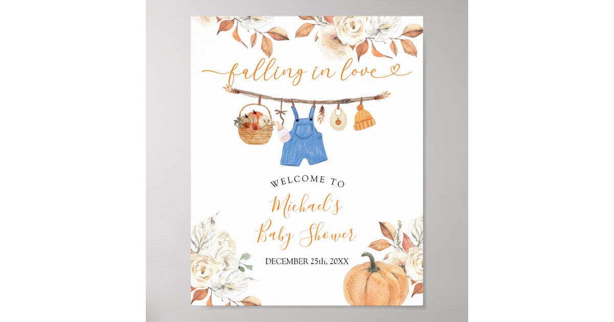 Boy Autumn Clothes Pumpkin Baby Shower Welcome Poster | Zazzle