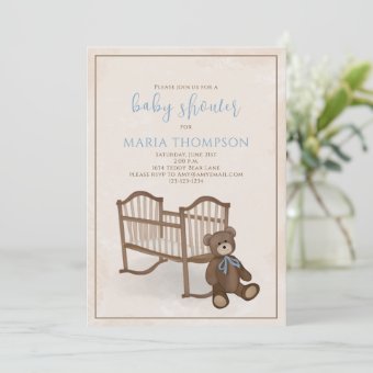 Boy Baby Blue Teddy Bear QR Code Gift Registry Invitation | Zazzle
