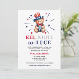 Boy Baby Shower 4th Of July Bear Red White And Due Invitation | Zazzle