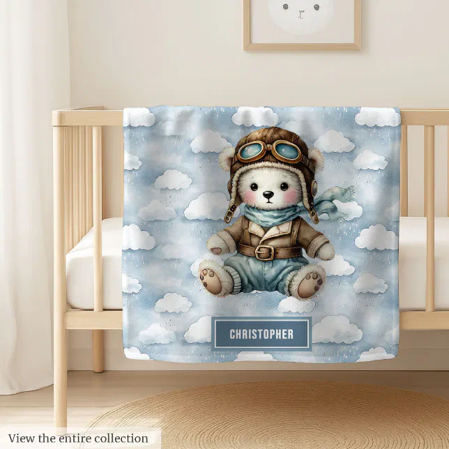 Boy Baby Shower Blanket with Flying Teddy Bear | Zazzle