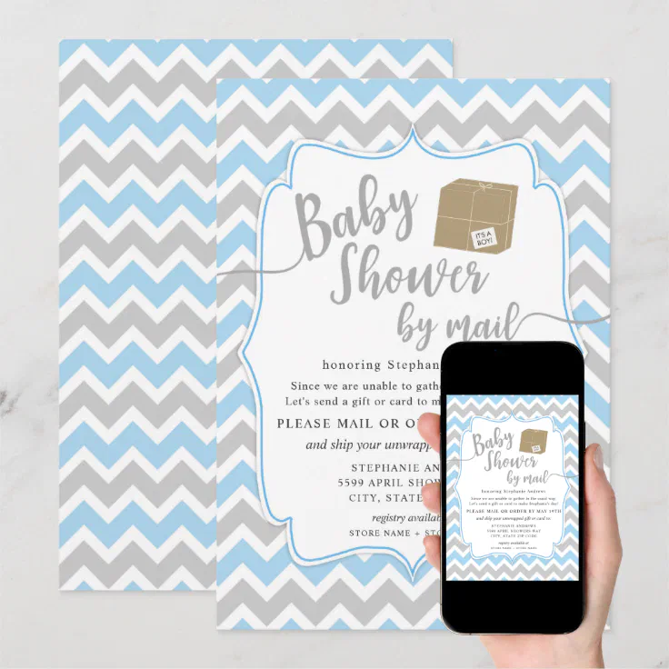 Boy Baby Shower by mail with shipping box Invitation | Zazzle