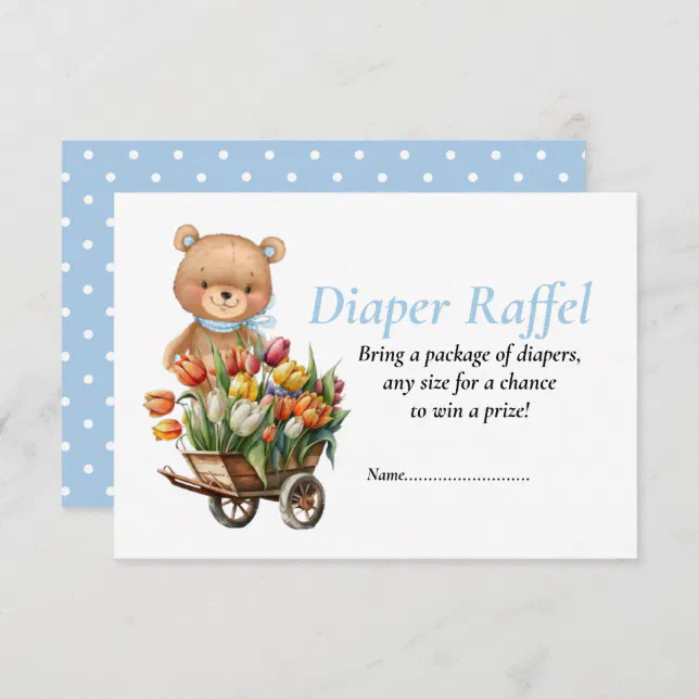 Boy Baby Shower Teddy Rustic Flora Diaper Raffel Invitation | Zazzle
