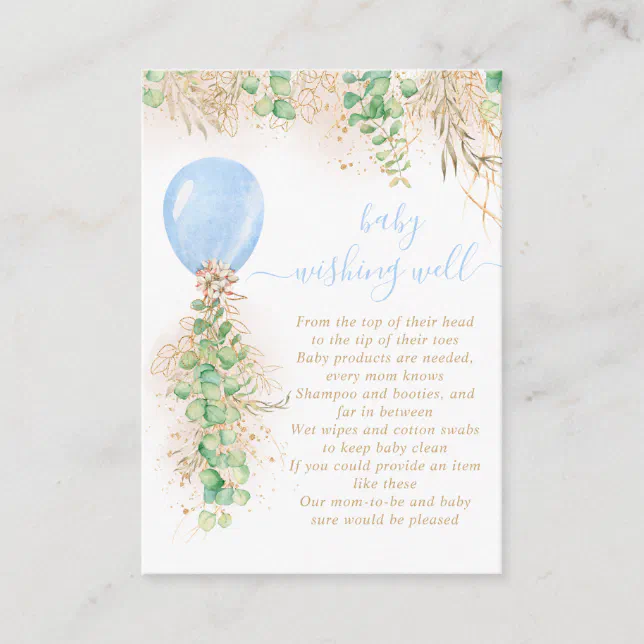 Boy Balloon Greenery Wishing Well Baby Shower Enclosure Card | Zazzle