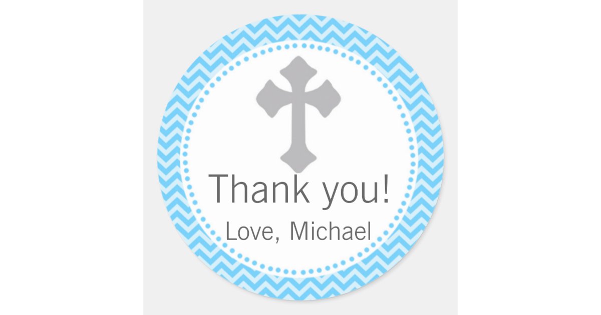 Boy Baptism Christening Communion Blue Grey Label | Zazzle