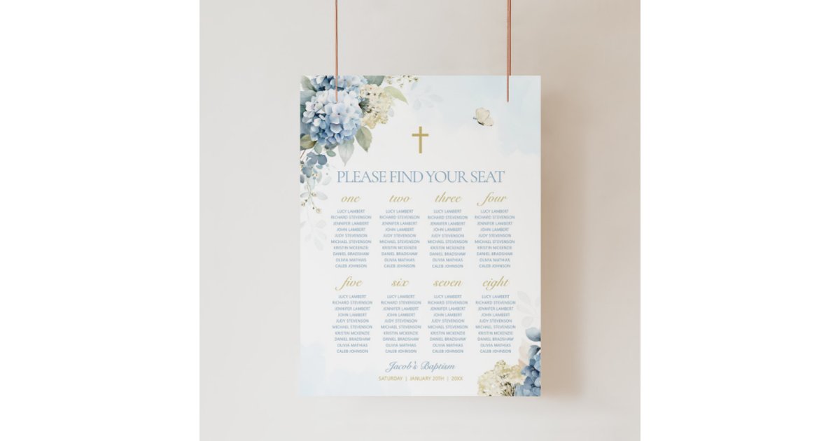 Boy BAPTISM Seating Chart, First Communion Sign | Zazzle