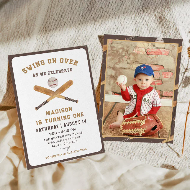 Boy Baseball Birthday Batter Up Photo Invitation | Zazzle