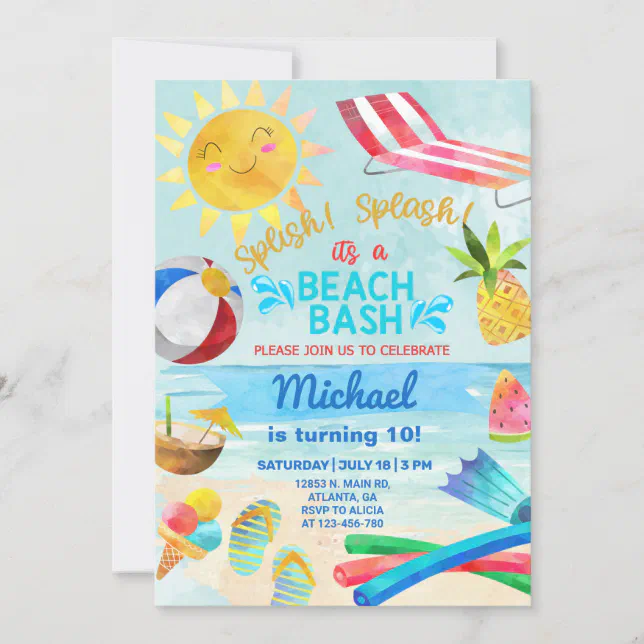 Boy beach party, boy beach bash summer invitation. invitation | Zazzle