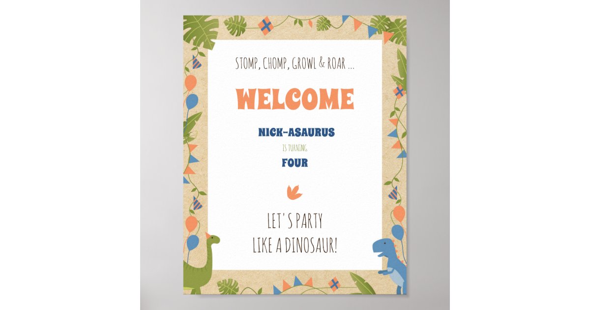 Boy Birthday - Dinosaur Stomp 8x10 vertical sign | Zazzle