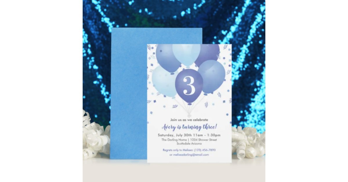 Boy Birthday Invitation with blue balloons | Zazzle