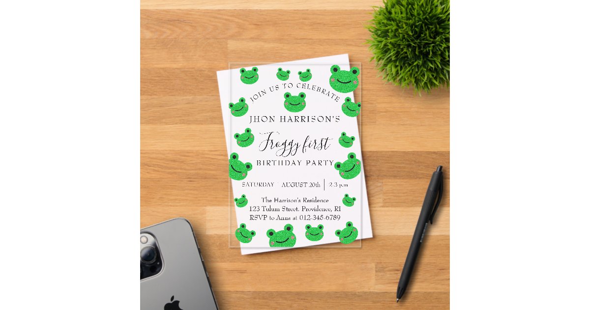 Boy Birthday Party Frog Theme Acrylic Invitations | Zazzle