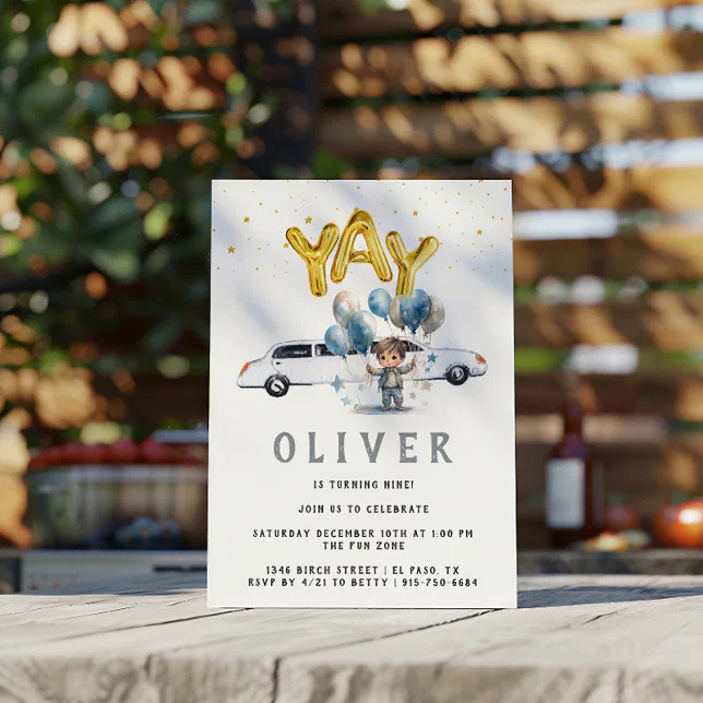 Boy Birthday Party | White Limo Invitation | Zazzle