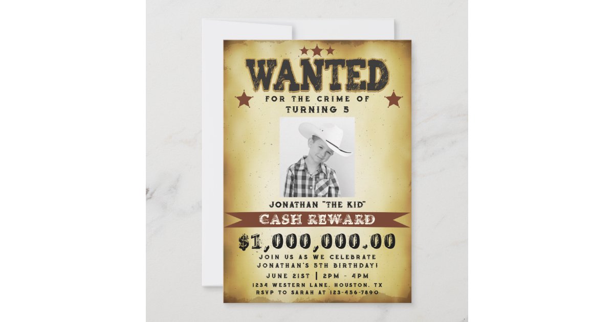 Boy Birthday Wanted Poster Cowboy Invitation | Zazzle