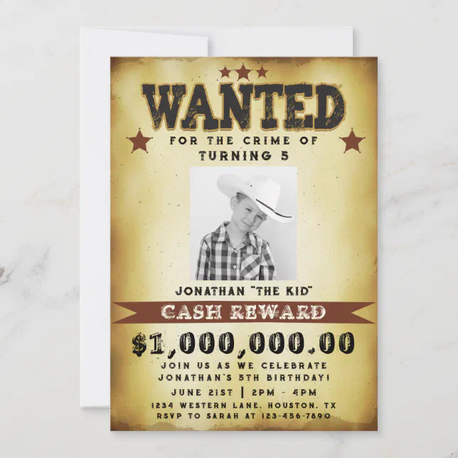 Boy Birthday Wanted Poster Cowboy Invitation | Zazzle