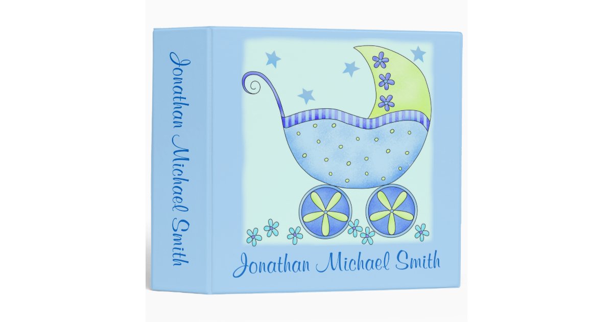 Boy Blue Baby Buggy Photo Custom Baby Book Album Binder | Zazzle