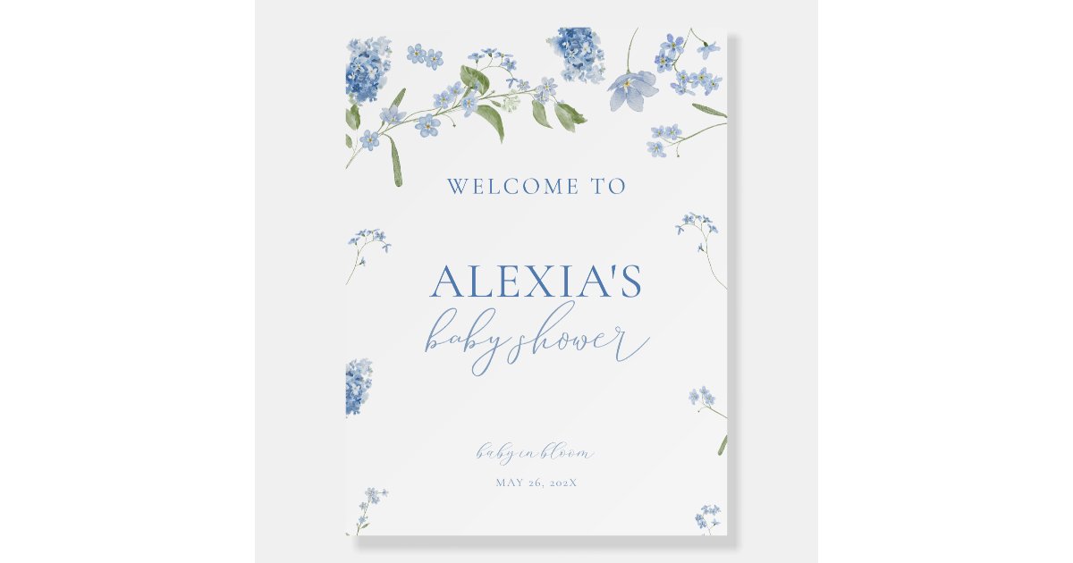 Boy Blue Baby in Bloom Baby Shower Welcome Sign | Zazzle