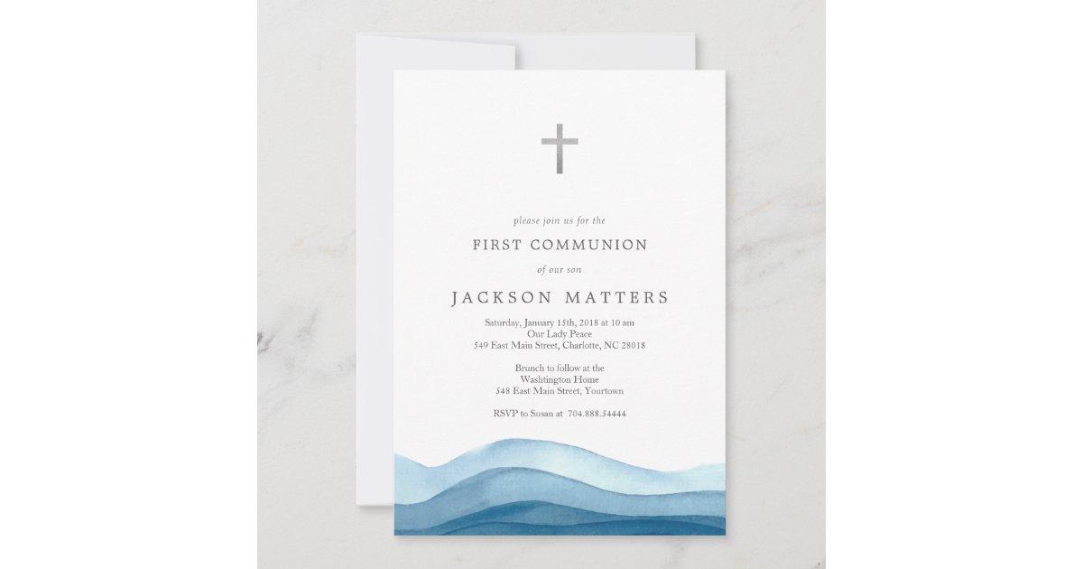 Boy Blue Baptism Invitation First Communion Invitation Zazzle