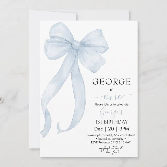 Boy blue bow birthday Invitation | Zazzle