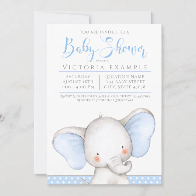 Boy Blue Gray Elephant Baby Shower Invitation | Zazzle