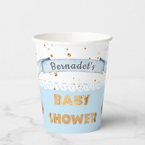 Boy Blue Teddy Bear Baby Shower Paper Cups | Zazzle