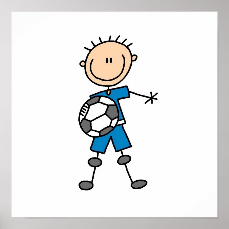 Boy Blue Uniform Stick Figure Soccer Player Gifts Poster | Zazzle