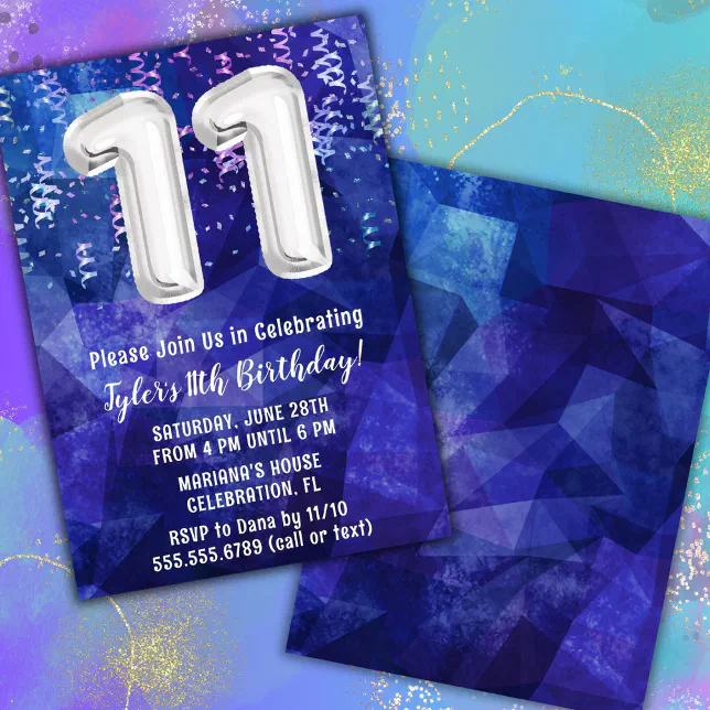 Boy Blue White 11th Birthday Invitation | Zazzle