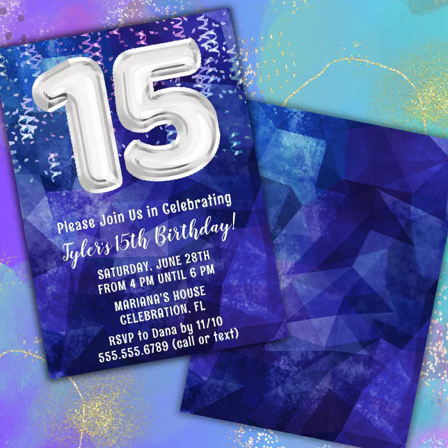 Boy Blue White 15th Birthday Invitation | Zazzle