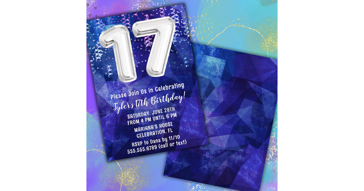Boy Blue White 17th Birthday Invitation | Zazzle
