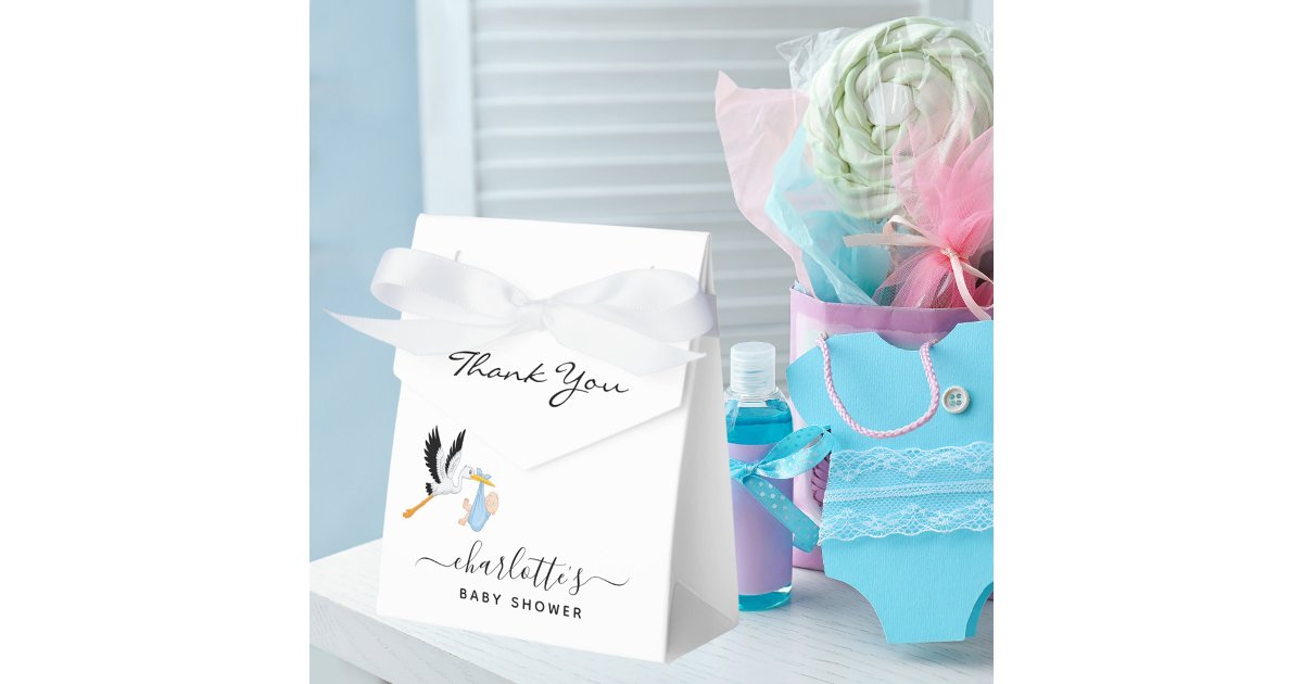 Boy blue white cute stork animal baby shower favor boxes | Zazzle
